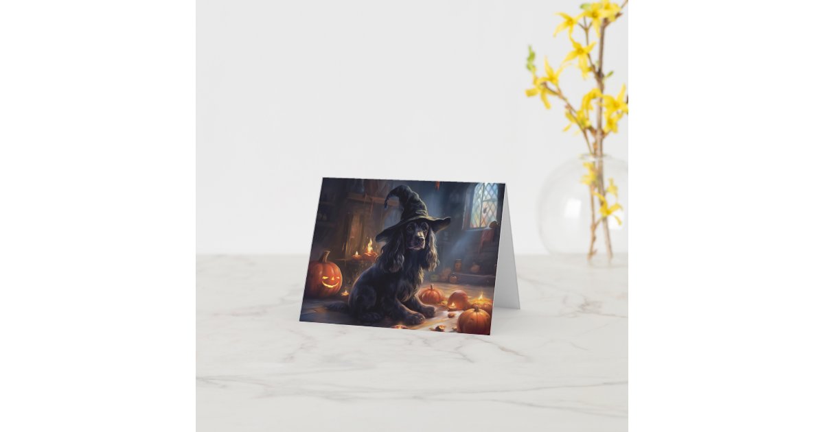 Cocker Spaniel Pumpkins Halloween Scary Card | Zazzle