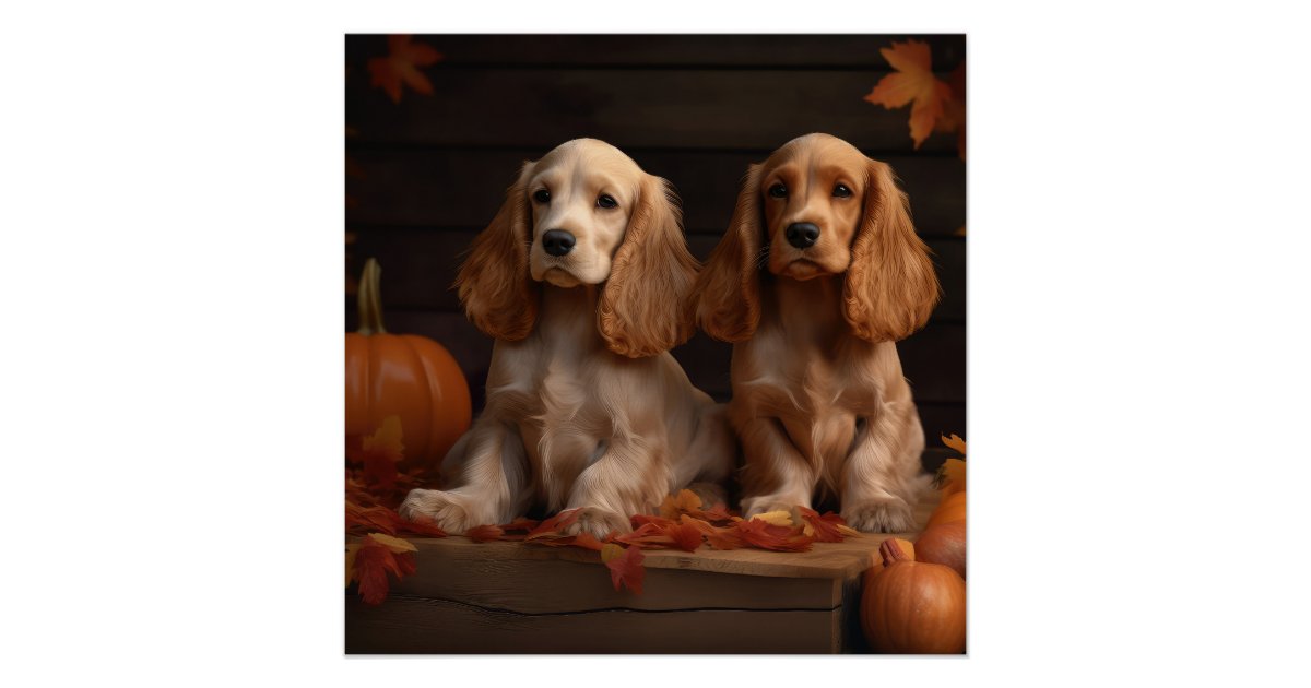 Cocker Spaniel Puppy Autumn Delight Pumpkin Poster | Zazzle