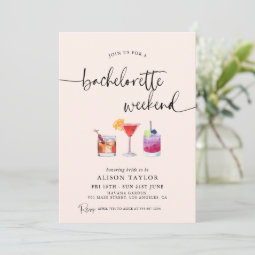 Cocktail Bachelorette Weekend Party Calligraphy Invitation | Zazzle
