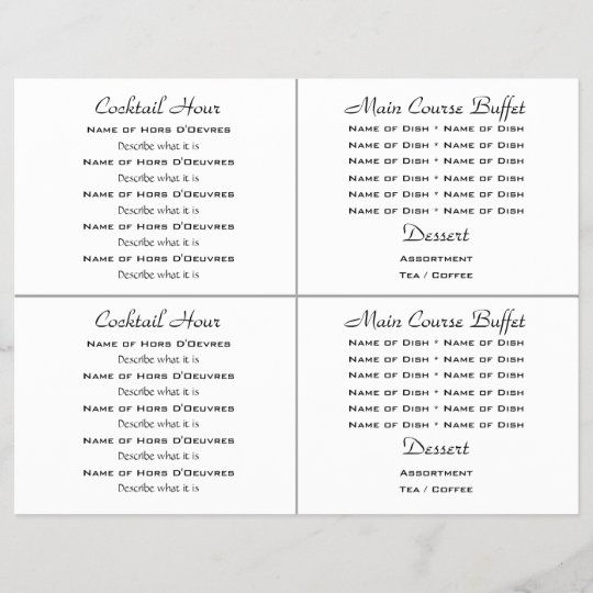 Cocktail buffet wedding menu template | Zazzle.com