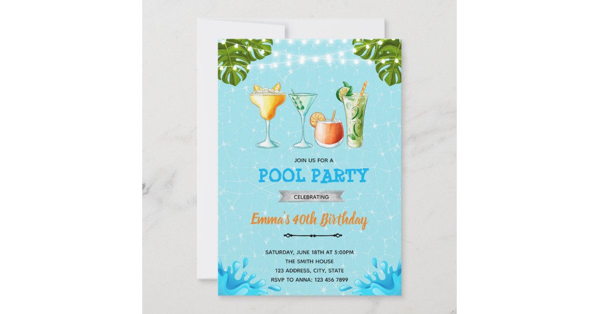 Cocktail by the pool party invitation | Zazzle
