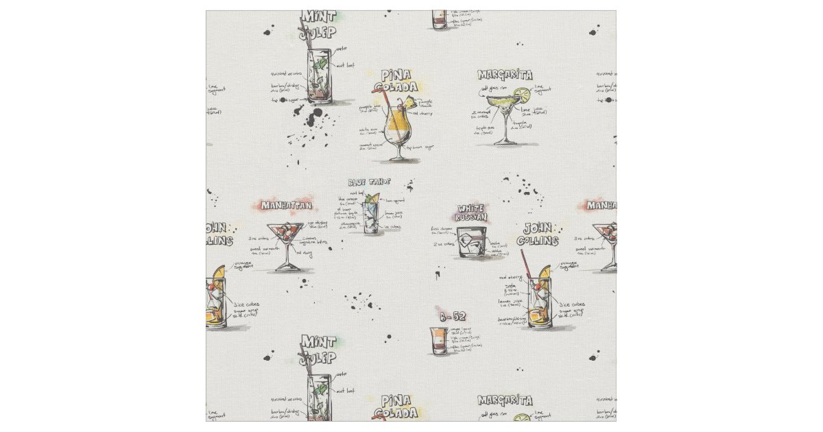 Cocktail Drink Recipe Design Fabric | Zazzle