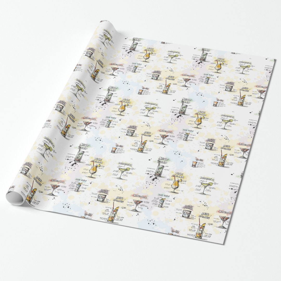 Cocktail Drink Recipe Design Wrapping Paper | Zazzle