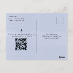 Cocktail Drinks QR Code Social Media Pre Addressed Postcard | Zazzle
