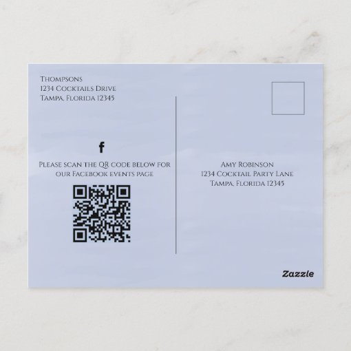 Cocktail Drinks QR Code Social Media Pre Addressed Postcard | Zazzle