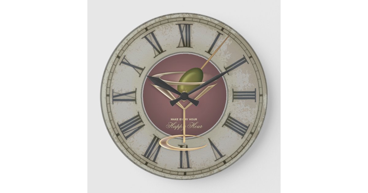Cocktail Glass Happy Hour Wall Clock | Zazzle