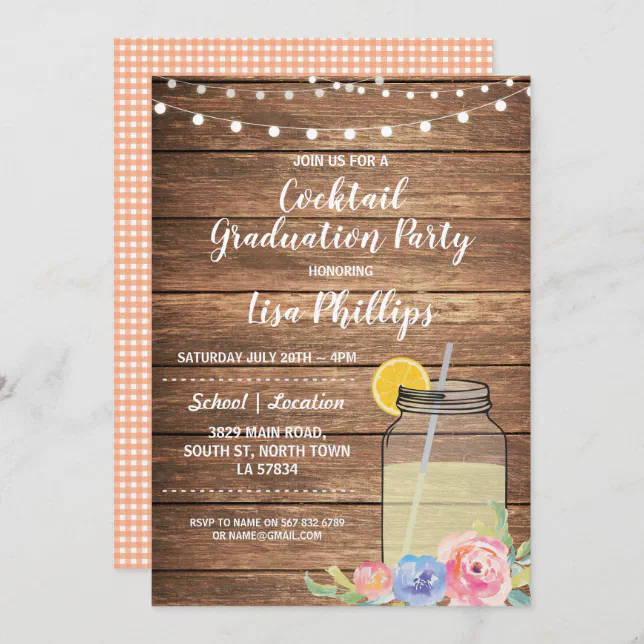 Cocktail Graduation Party Rustic Jar Invitation | Zazzle