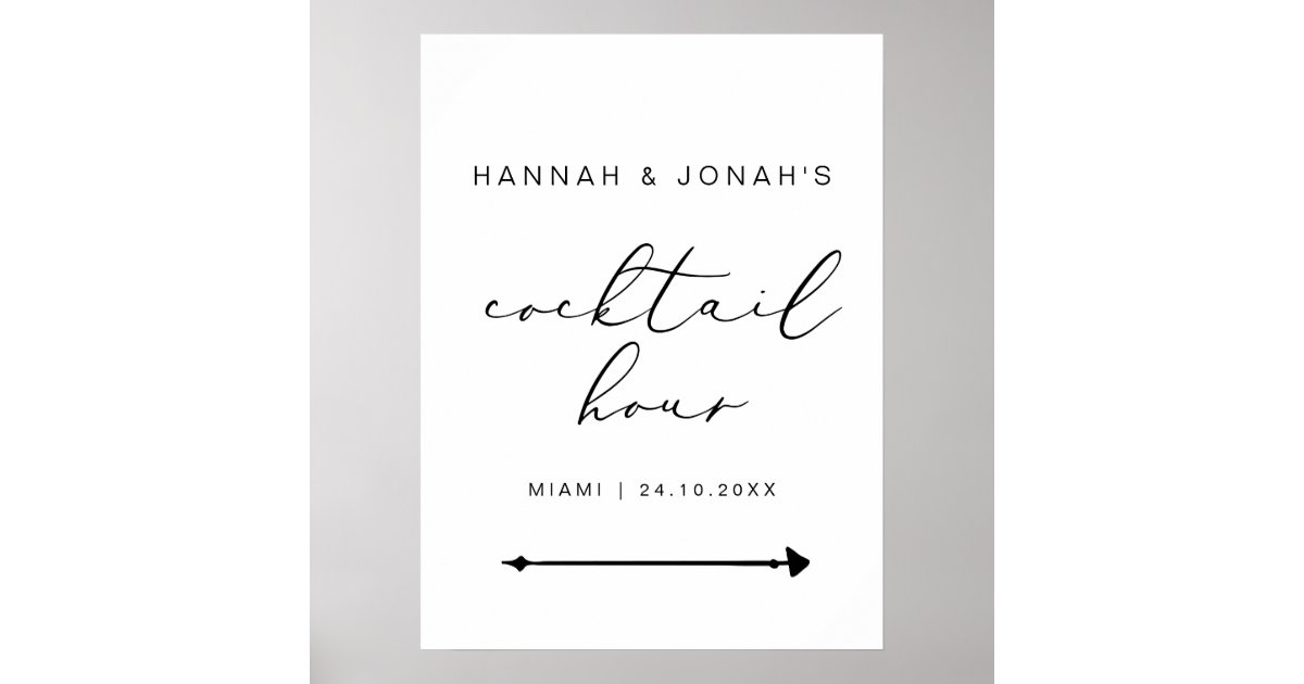 Cocktail Hour Elegant Calligraphy Wedding modern Poster | Zazzle