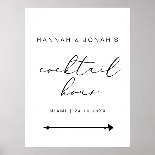 Cocktail Hour Elegant Calligraphy Wedding modern Poster | Zazzle