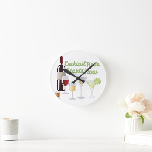 Cocktail Hour Round Clock | Zazzle