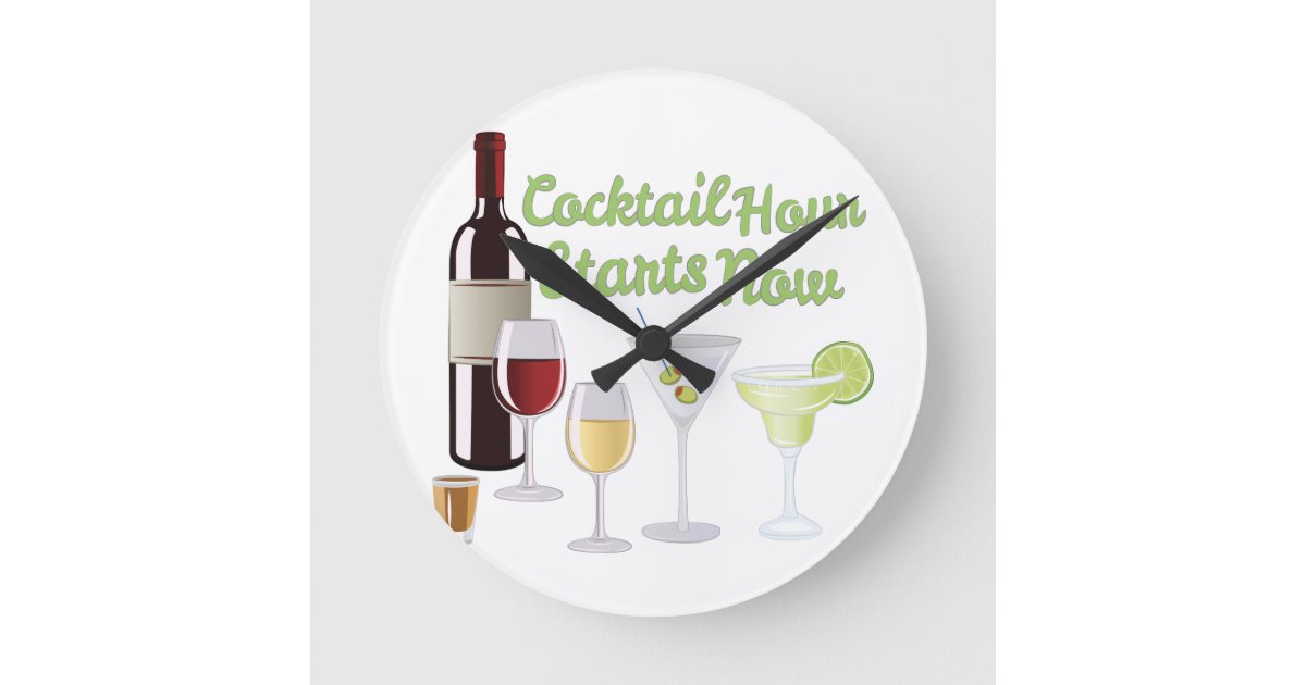 Cocktail Hour Round Clock | Zazzle