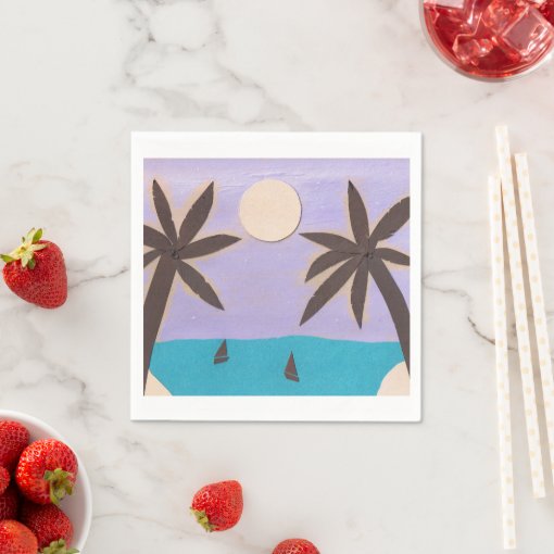 Cocktail Napkins with a Palm Island Scene | Zazzle