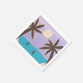 Cocktail Napkins with a Palm Island Scene | Zazzle