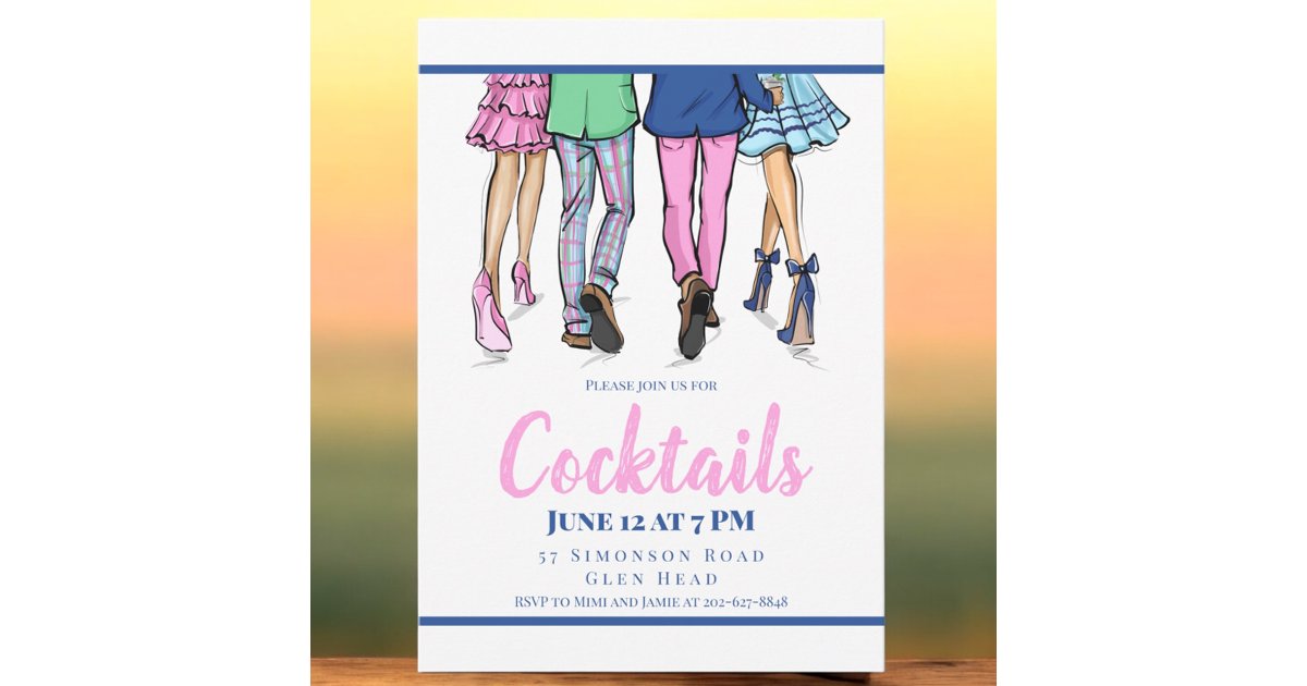 Cocktail Party Fashion Couples Preppy Invitation | Zazzle