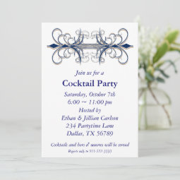 Cocktail Party Invitation Blue Party Invitations | Zazzle