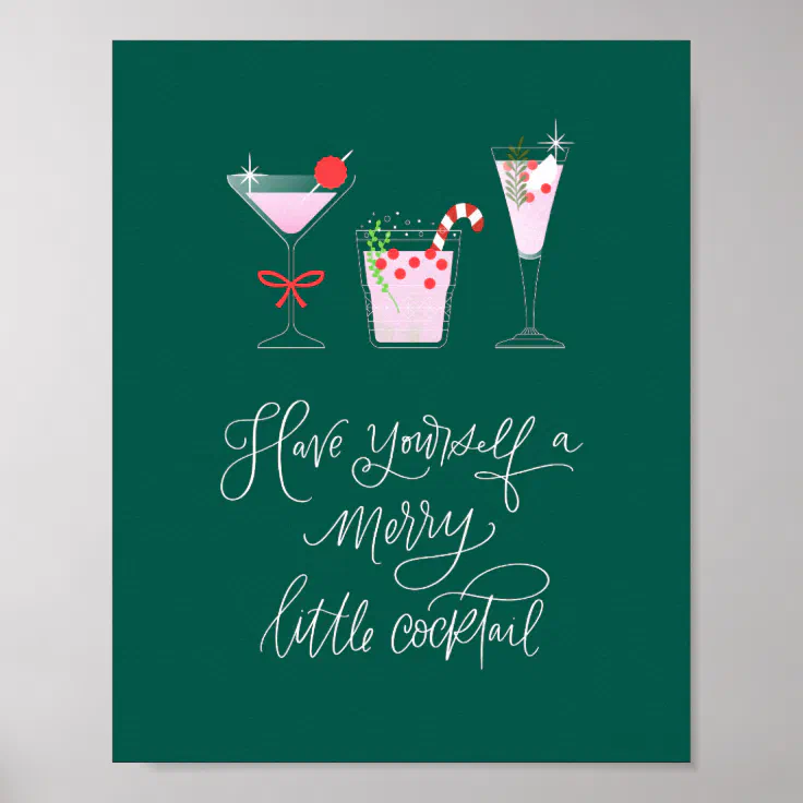 Cocktail Party Sign Christmas Holiday Bar Poster | Zazzle