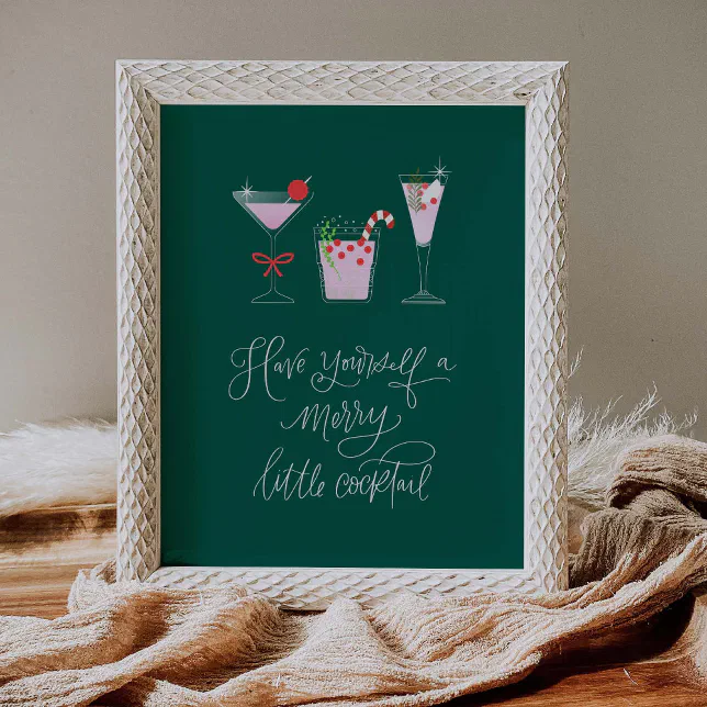 Cocktail Party Sign Christmas Holiday Bar Poster | Zazzle
