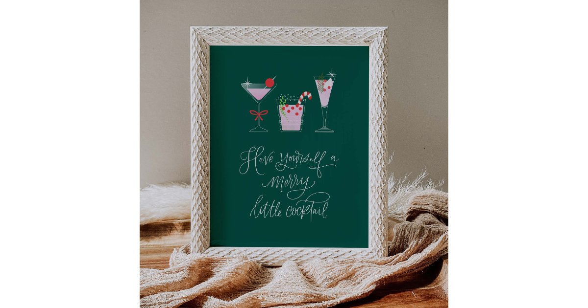 Cocktail Party Sign Christmas Holiday Bar Poster | Zazzle