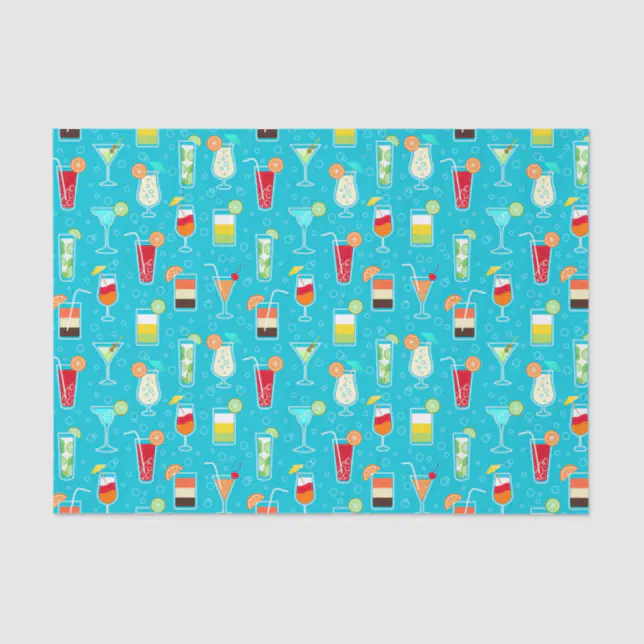 Cocktail Pattern on Teal Background Tissue Paper | Zazzle