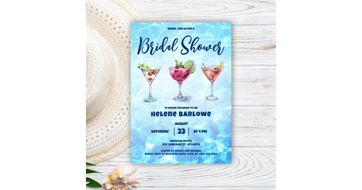 Cocktail Pool Party Bridal Shower Invitation | Zazzle