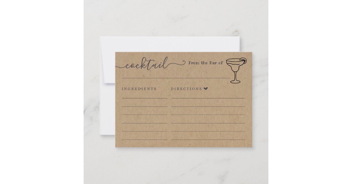 Cocktail Recipe Card for the Bar - Kraft | Zazzle