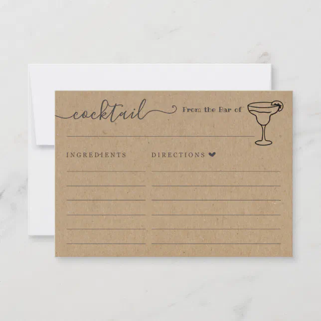 Cocktail Recipe Card for the Bar - Kraft | Zazzle
