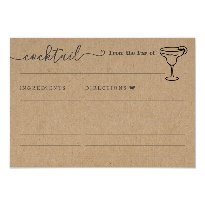 Cocktail Recipe Card for the Bar - Kraft | Zazzle.com