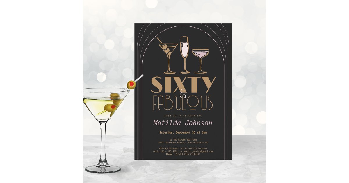 Cocktail Sixty & Fabulous 60th Birthday Invitation | Zazzle