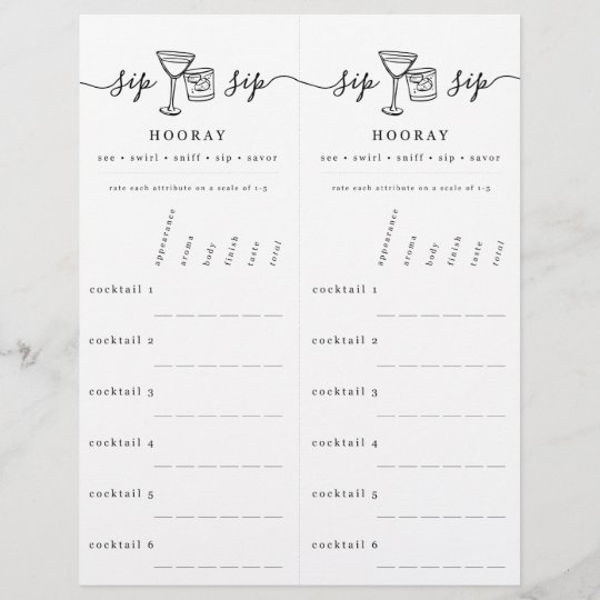 Cocktail Tasting Rating Scorecard Letterhead | Zazzle.com