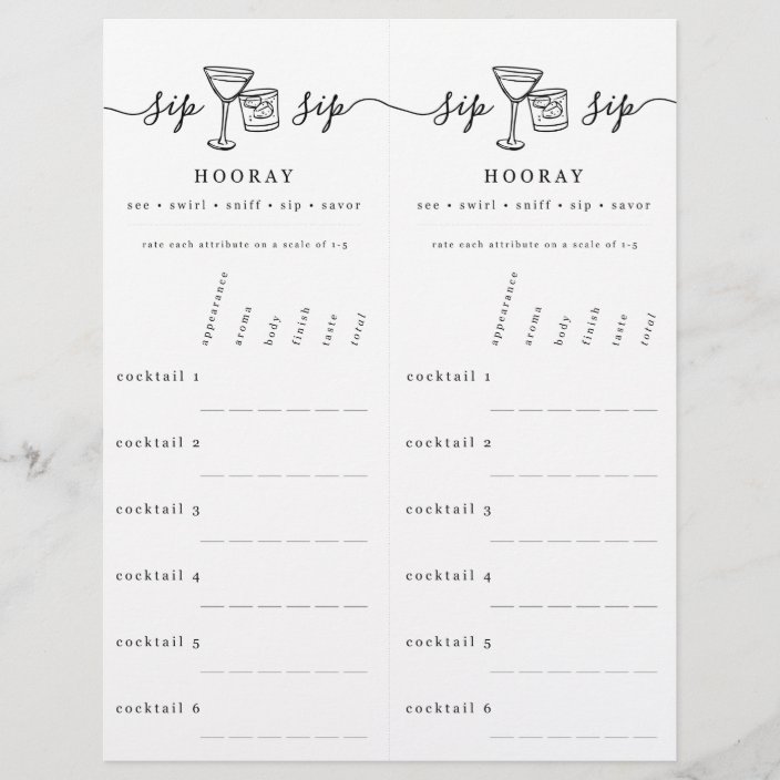 Cocktail Tasting Rating Scorecard Letterhead | Zazzle.com