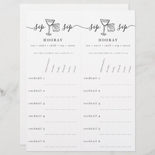 Cocktail Tasting Rating Scorecard Letterhead | Zazzle