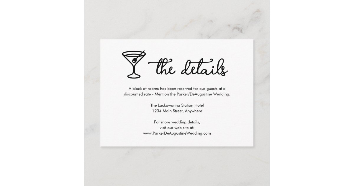 Cocktail Wedding Information Detail Enclosure Card | Zazzle