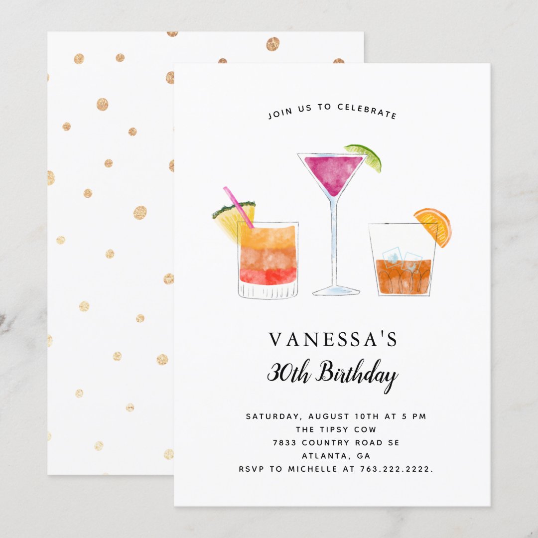 Cocktails Adult Birthday Party Invitation | Zazzle