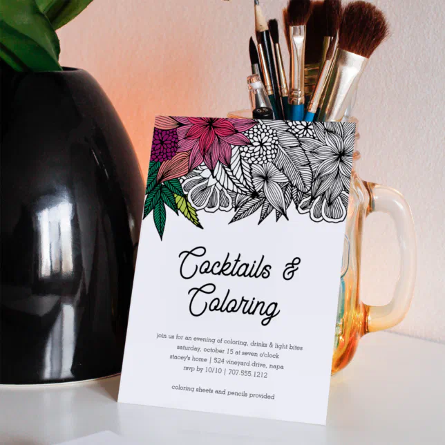 Cocktails and Coloring Party Invitation | Zazzle