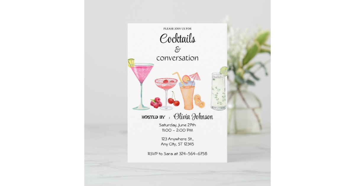 Cocktails and Conversation Party Invitation | Zazzle