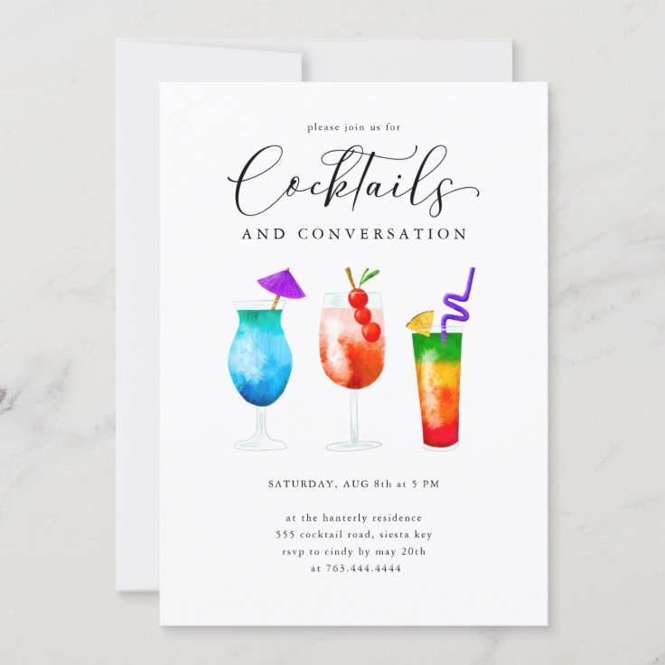 Cocktails and Conversation Party Invitation | Zazzle