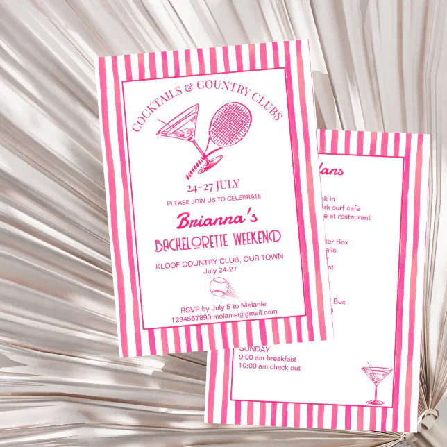 Cocktails and country clubs tennis Bachelorette Invitation | Zazzle