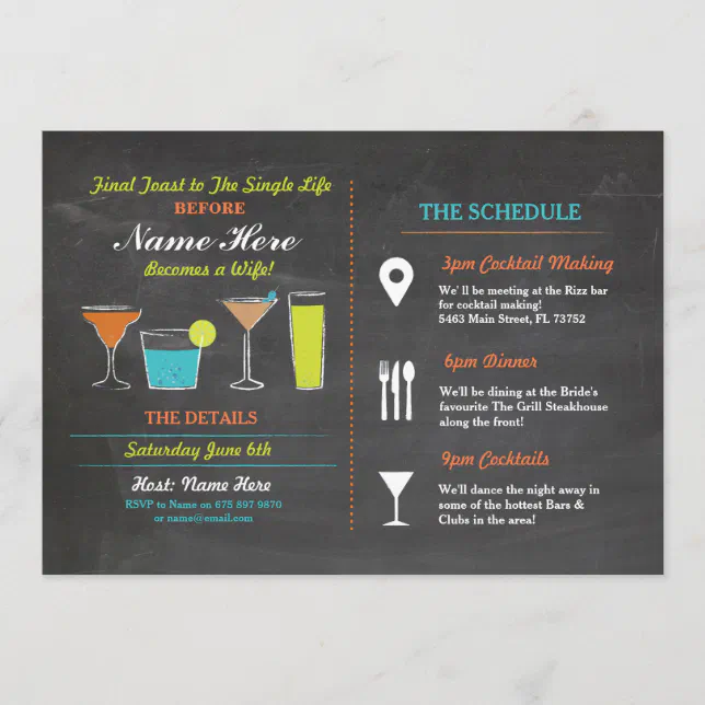 Cocktails Bridal Shower Itinerary Bachelorette Program | Zazzle