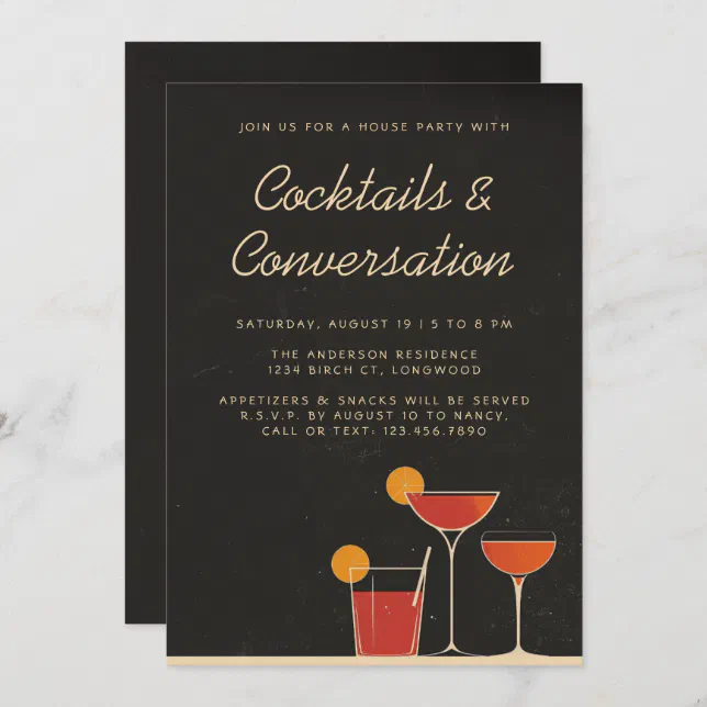 Cocktails & Conversation Retro Drinks House Party Invitation | Zazzle