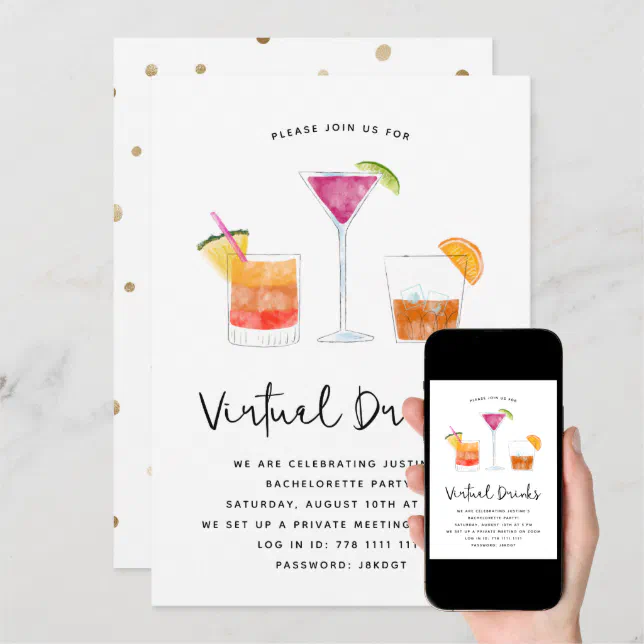 Cocktails Drinks Virtual Party Invitation | Zazzle