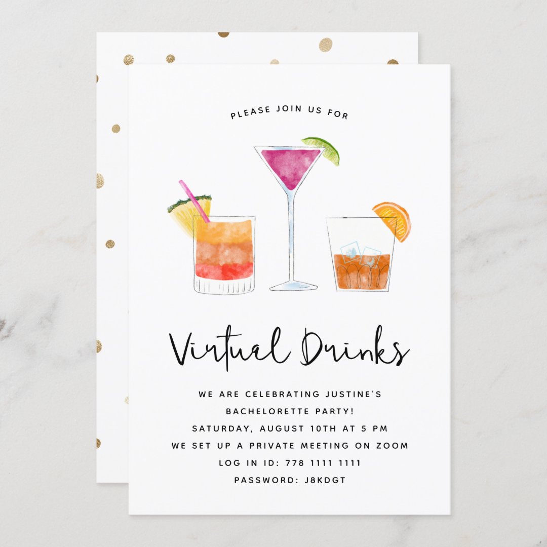 Cocktails Drinks Virtual Party Invitation | Zazzle