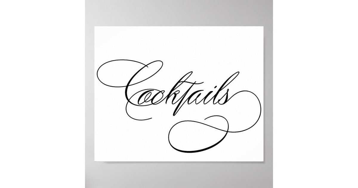 Cocktails | Elegant Black Script on White Bar Sign | Zazzle