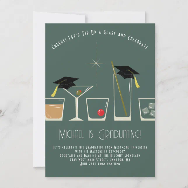 Cocktails Martini Bar Graduation Party Invitation | Zazzle