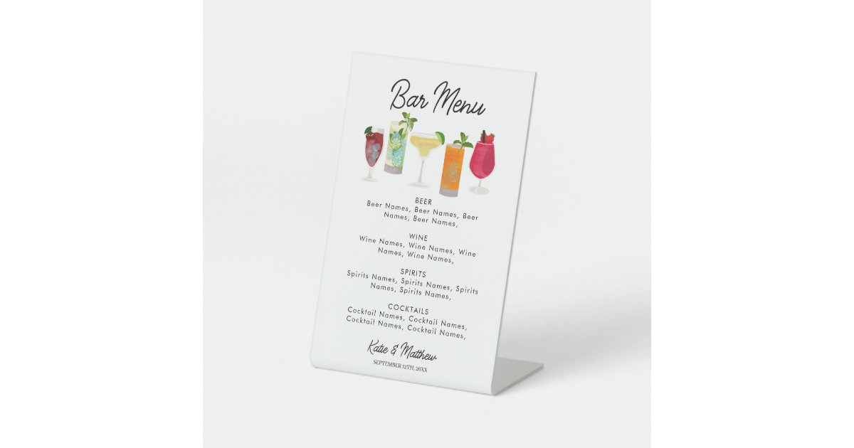 Cocktails & Party Bar Drinks Wedding Menu Pedestal Sign | Zazzle