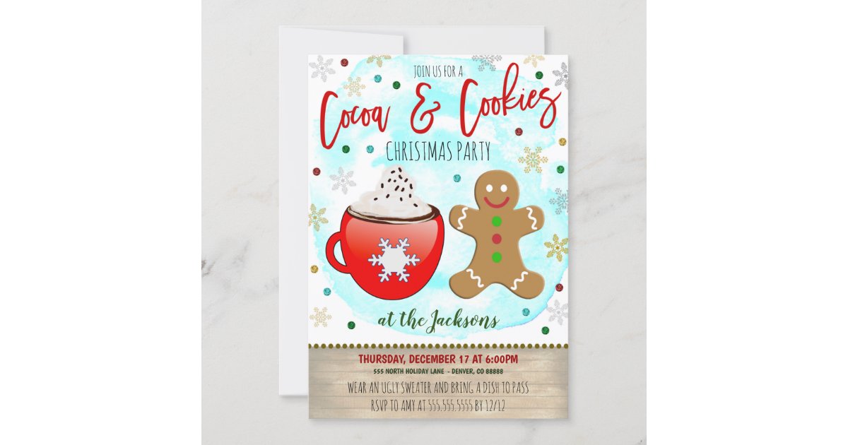 Cocoa and Cookies Christmas Party Invitation | Zazzle