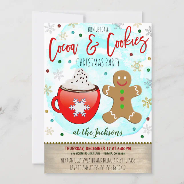 Cocoa and Cookies Christmas Party Invitation | Zazzle