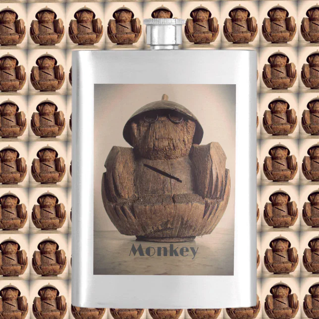 Coconut Carved Monkey Bank Retro Tiki Kitsch Flask | Zazzle