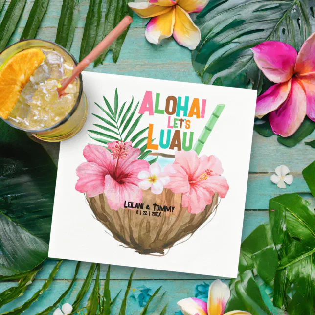Coconut Cocktail Hawaiian Luau Tropical Party Napkins | Zazzle