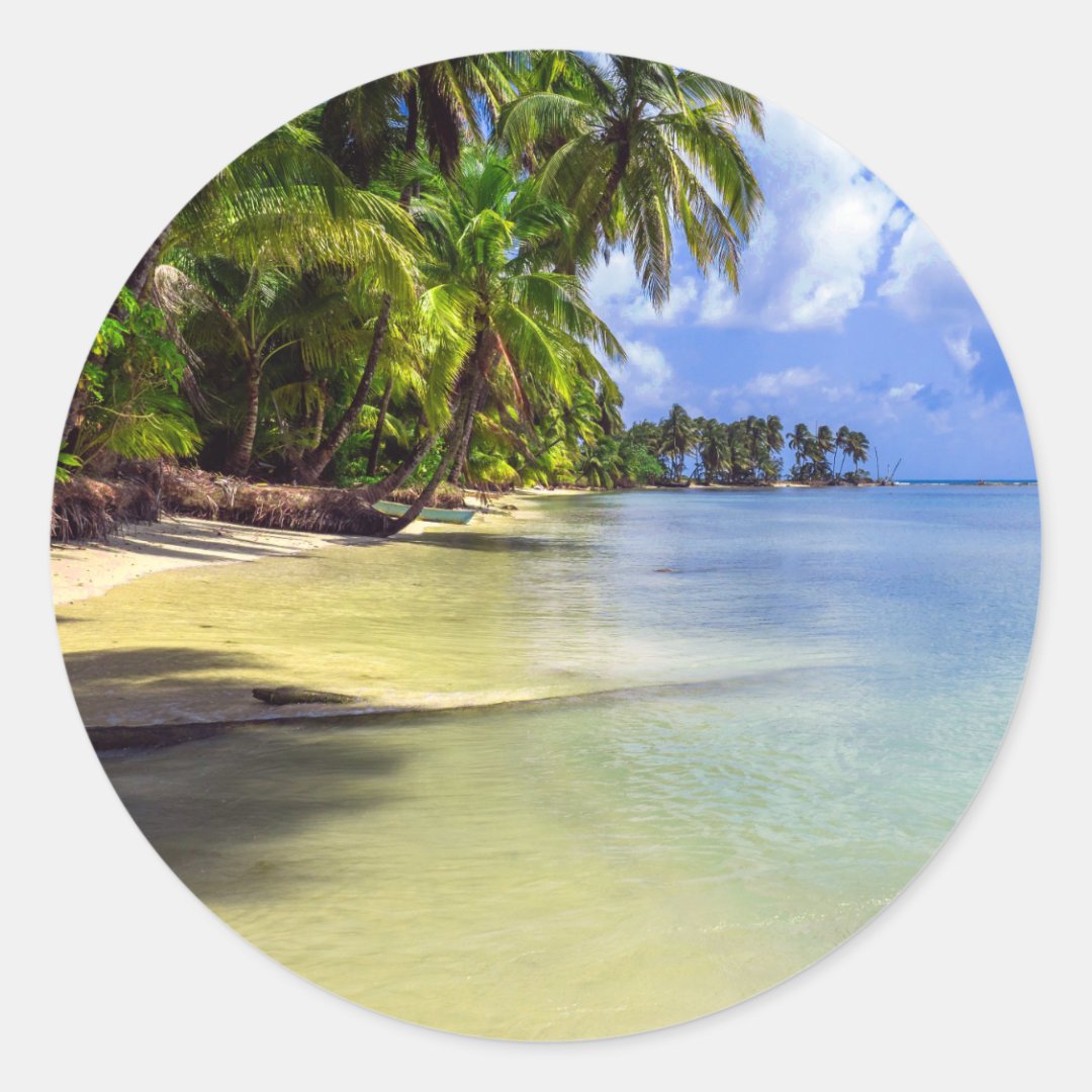 Coconut Palm Tree Tropical Island Classic Round Sticker | Zazzle