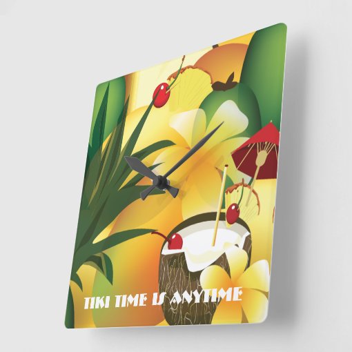 Coconut Tiki Time Bar Luau Tropical Clock | Zazzle